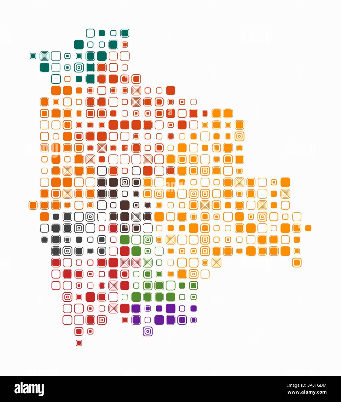 Bolivia, shape of the country built of colored cells. Digital style map ...