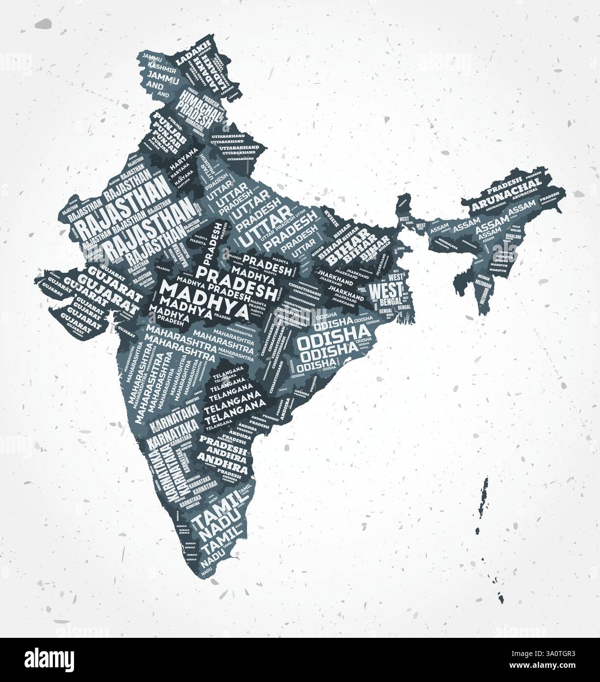 India states word clouds. Country shape on textured background. India ...