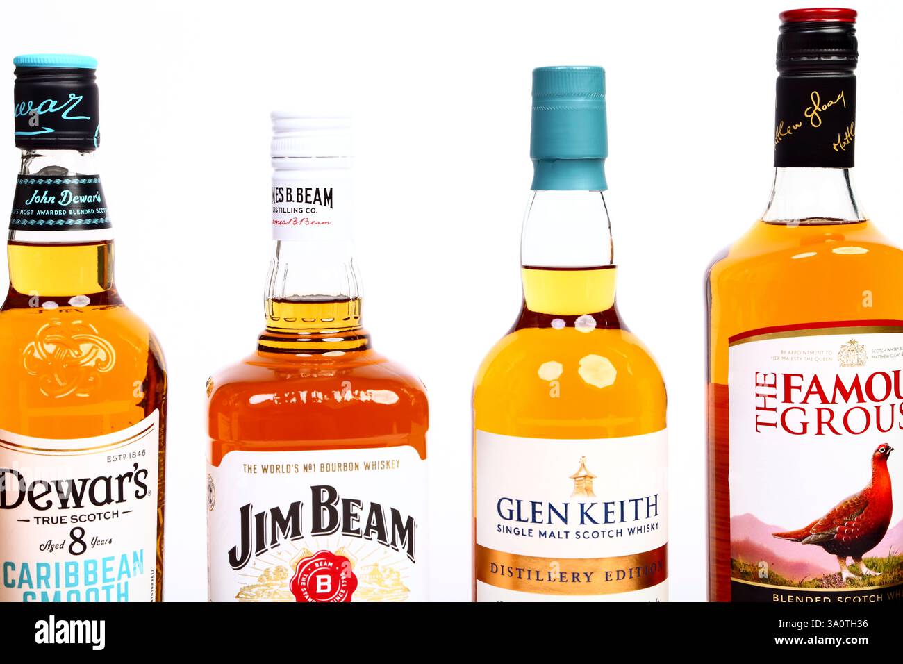 Variety of blended and single malt bottles of whisky and whiskies Stock ...