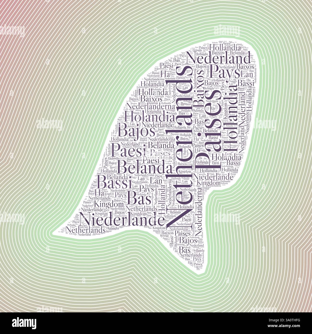 Netherlands shape formed by country name in multiple languages ...