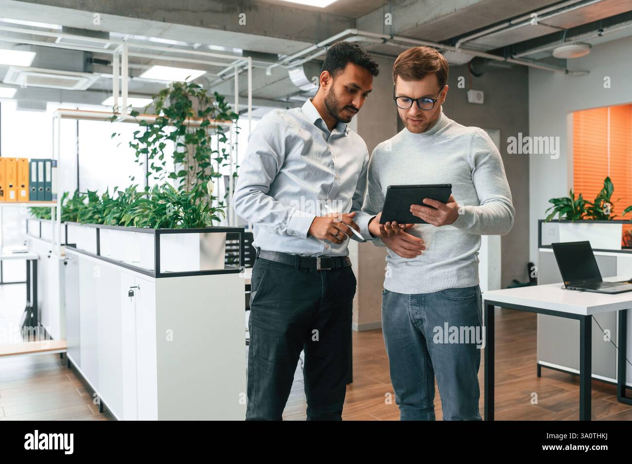 Two men are working in the modern office together Stock Photo - Alamy