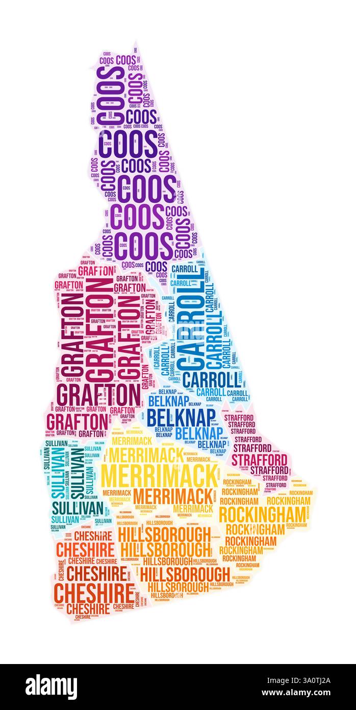 New Hampshire county word cloud. State shape design. New Hampshire ...