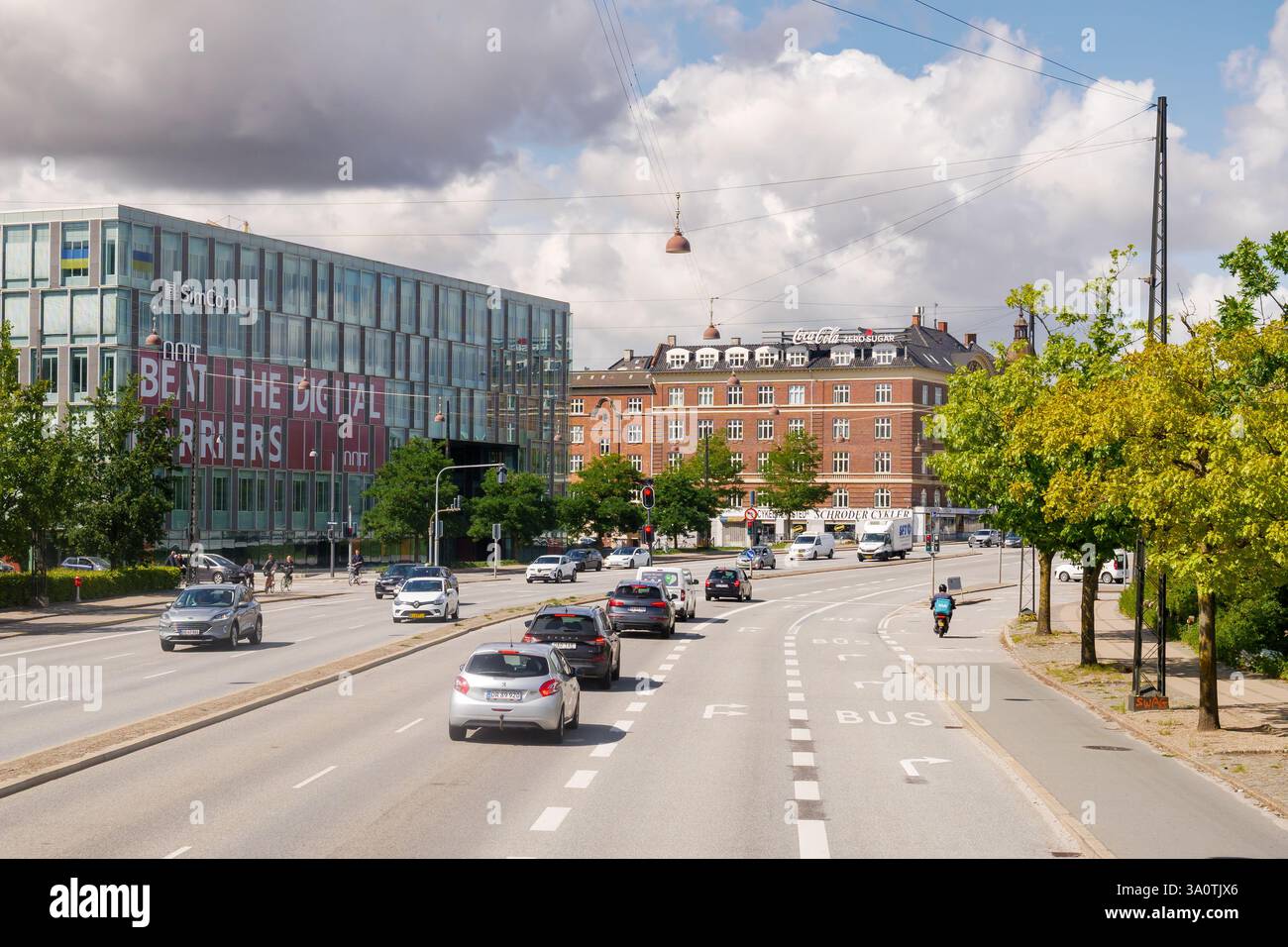 Amager Boulevard in Copenhagen, thoroughfare lined with office building ...