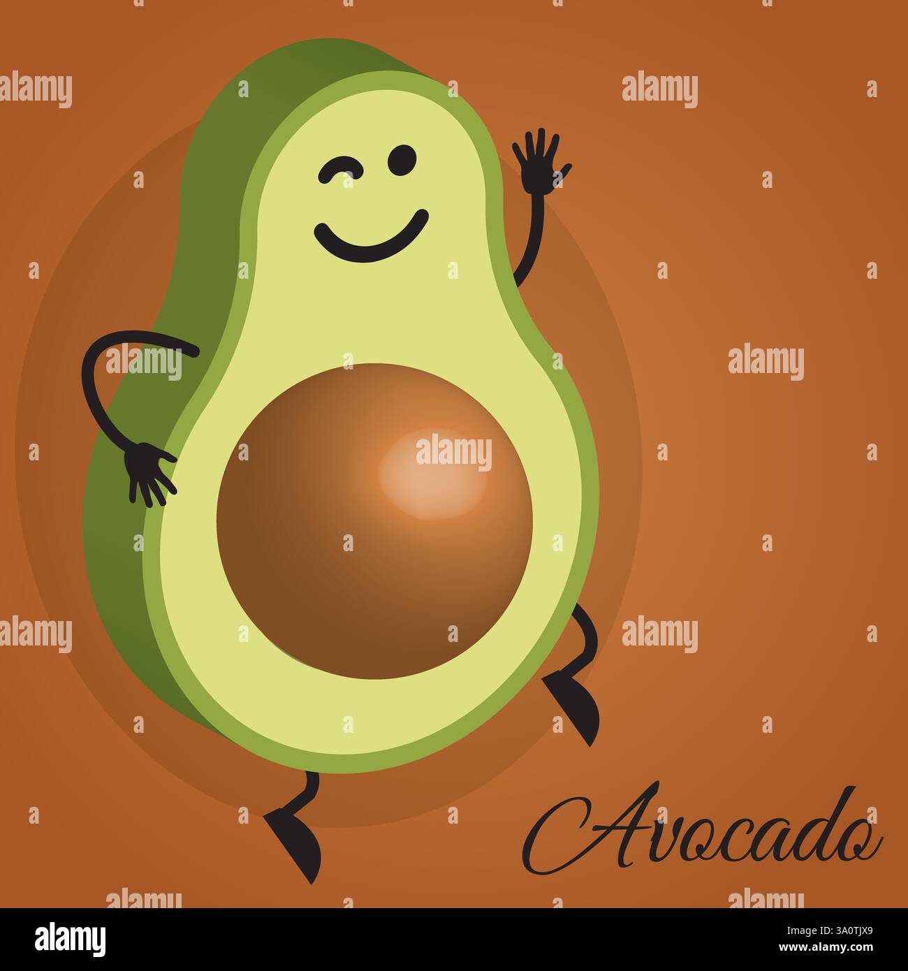 A fun and lively cartoon-style avocado character with a cheerful ...