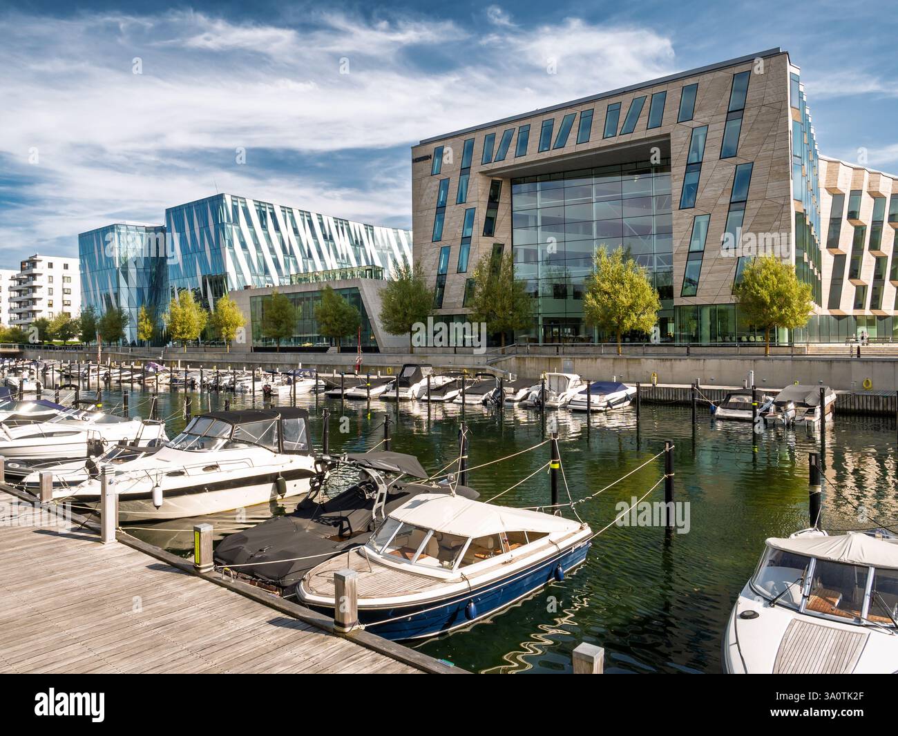 Modern office buildings housing Saxo Bank and Horten headquarters along ...