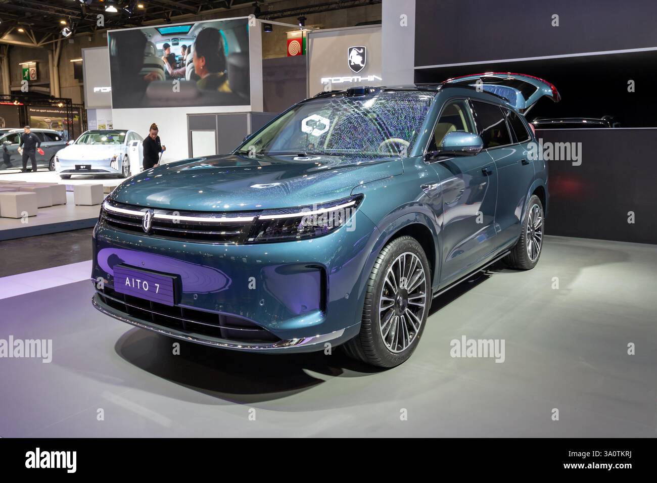 Seres AITO 7 electric mid-size SUV car at the Geneva International ...