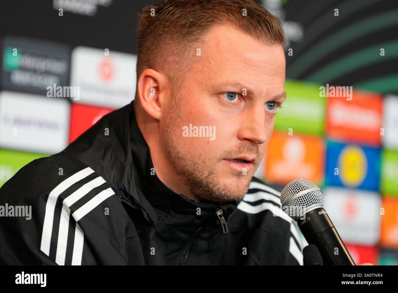 FC Copenhagen coach Jacob Neestrup speaks during a news conference at ...