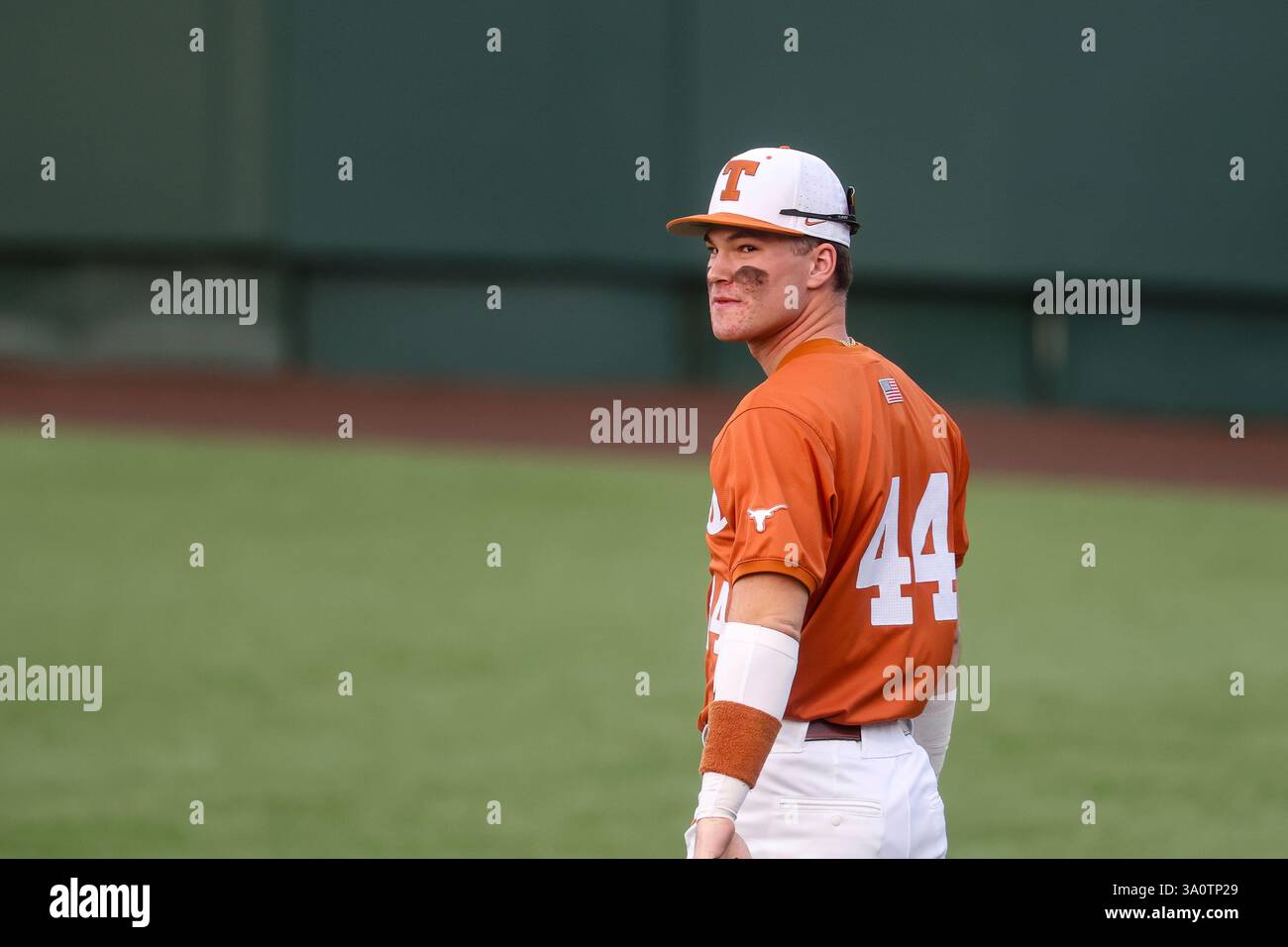 AUSTIN, TX - MARCH 04: Texas outfielder Max Belyeu (44) on the field ...