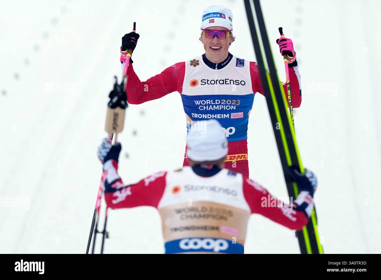 Erik Valnes and Johannes Hoesflot Klaebo of Norway celebrate winning ...