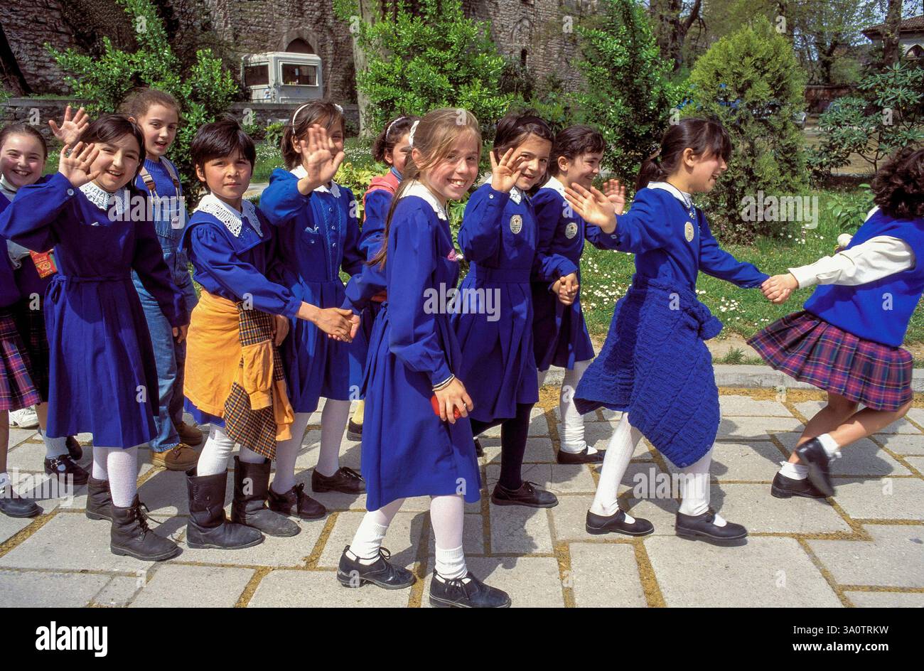 Turkey, Istanbul. Schoolgirls in uniform during an outing to the Blue ...