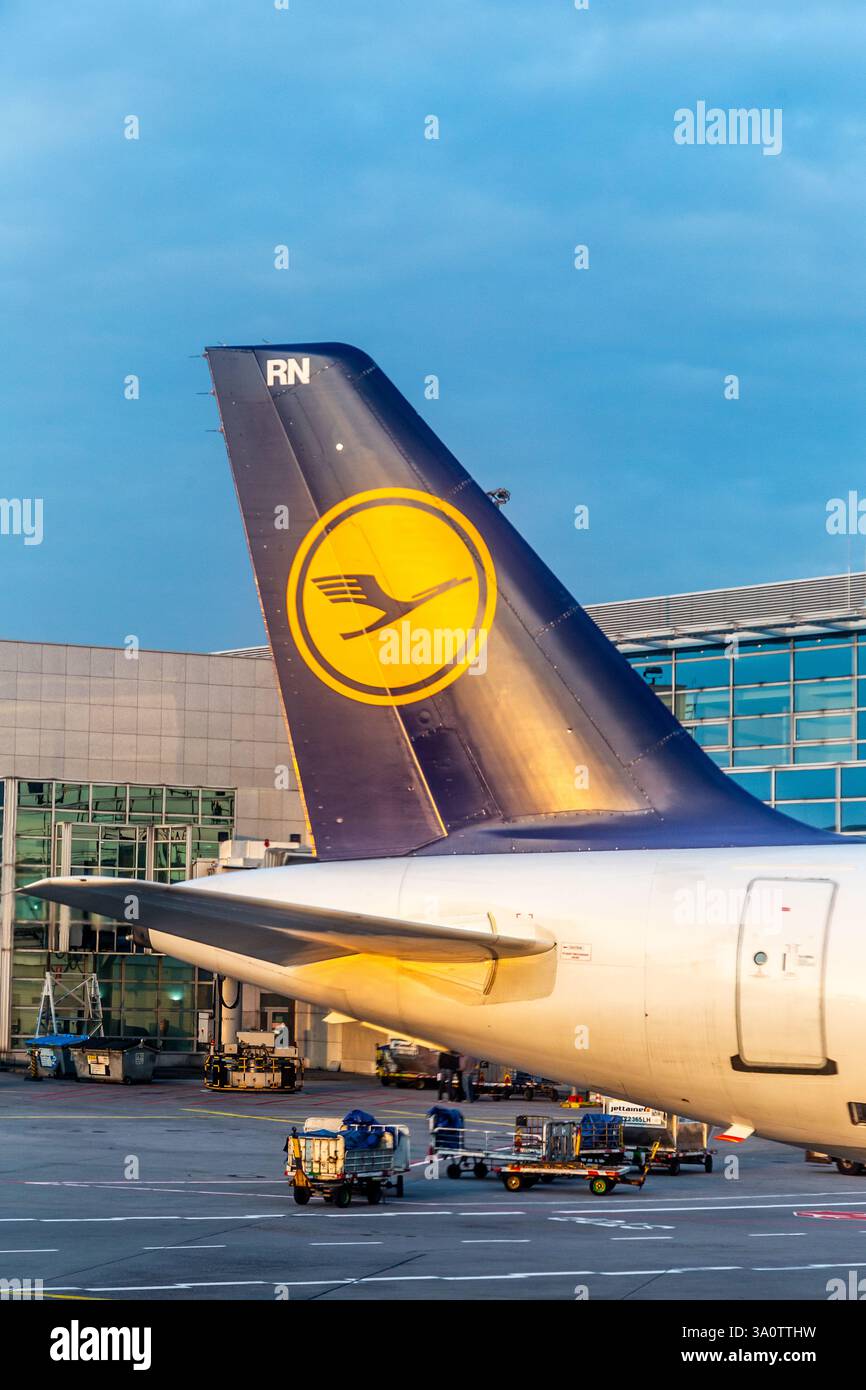 Frankfurt, Germany - March 17, 2014: Tail rudder at the lufthansa ...