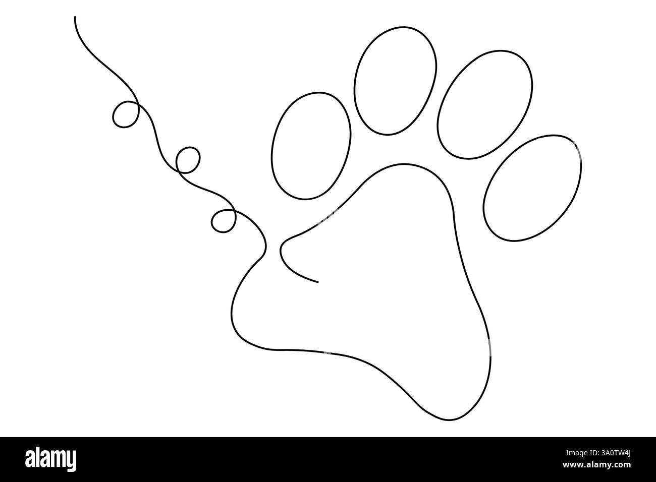 Dog paw continuous one line art and isolated outline vector ...