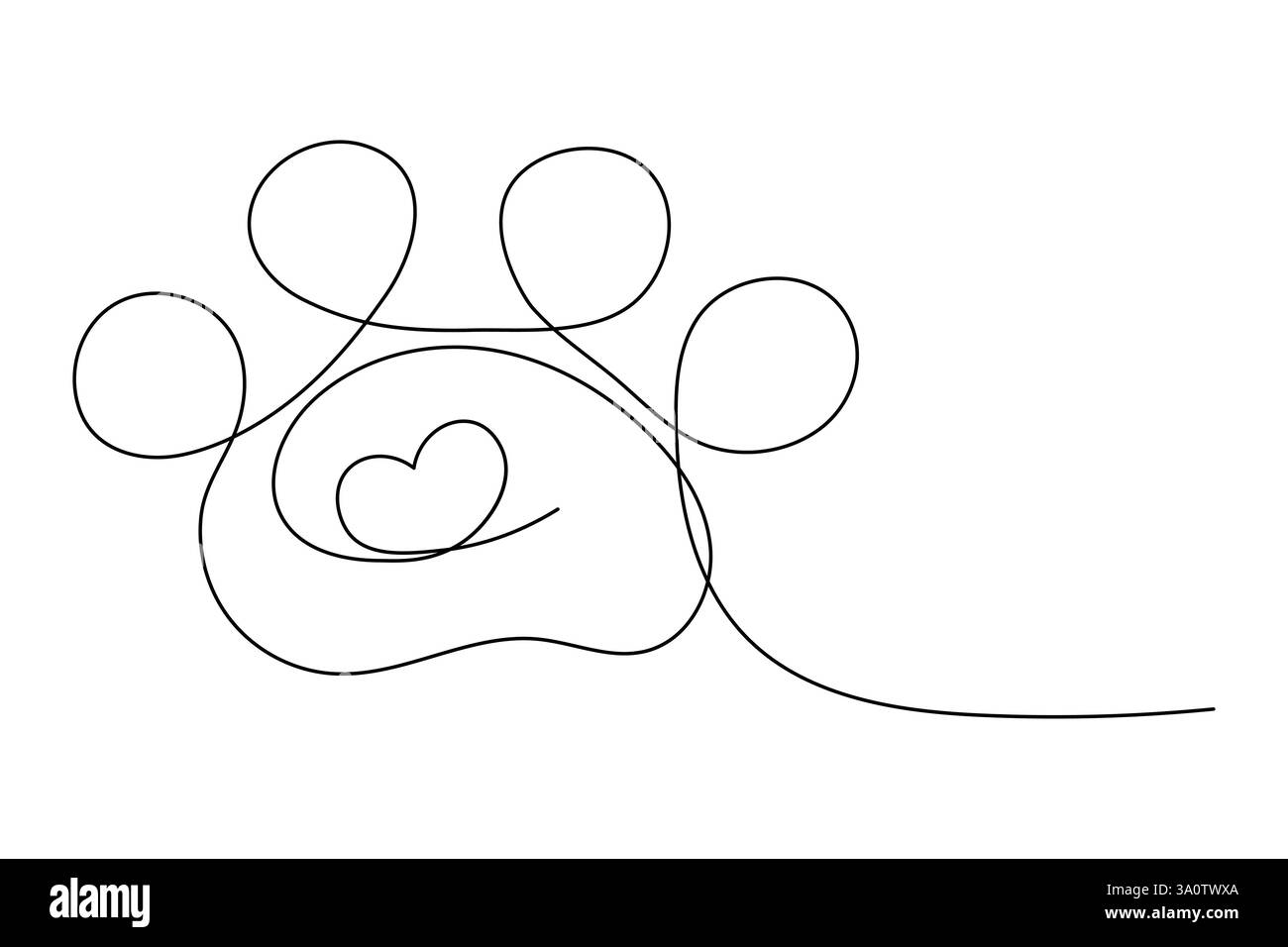 Dog paw continuous one line art and isolated outline vector ...