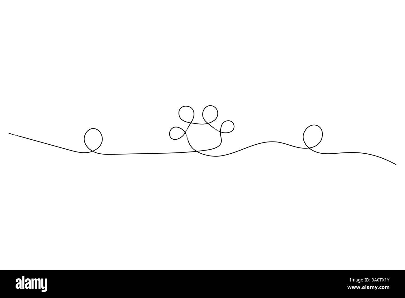 Dog paw continuous one line art and isolated outline vector ...