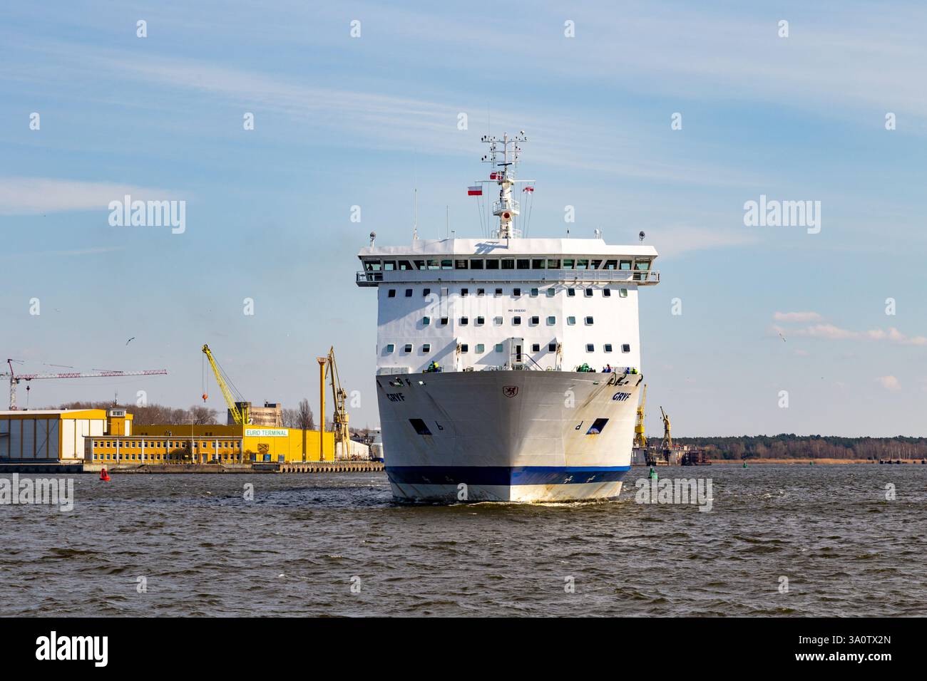 Swinemünde, Poland - March 28, 2016: view to harbor of Swinemuende with ...