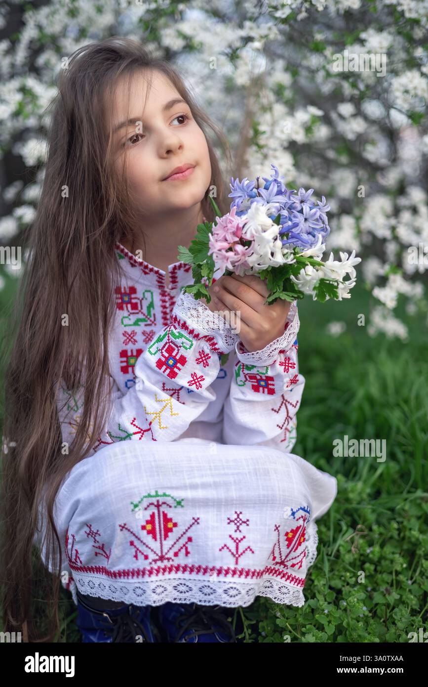 Beautiful bulgarian girl dressed in traditional folklore clothes in ...