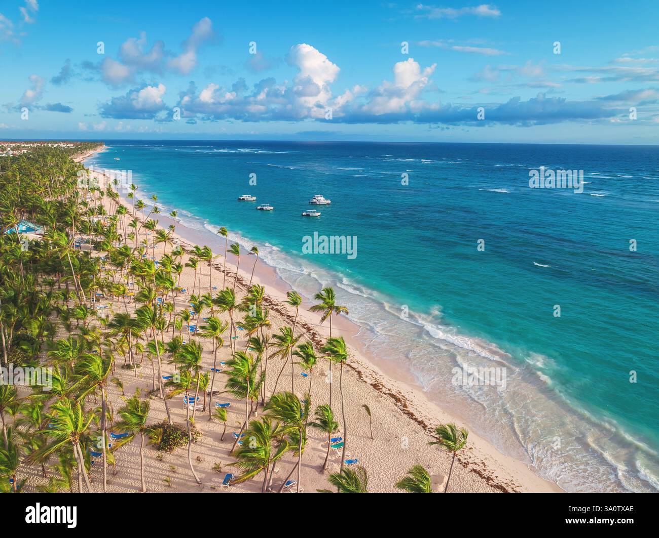 Aerial view of tropical island beach, Dominican Republic Stock Photo ...