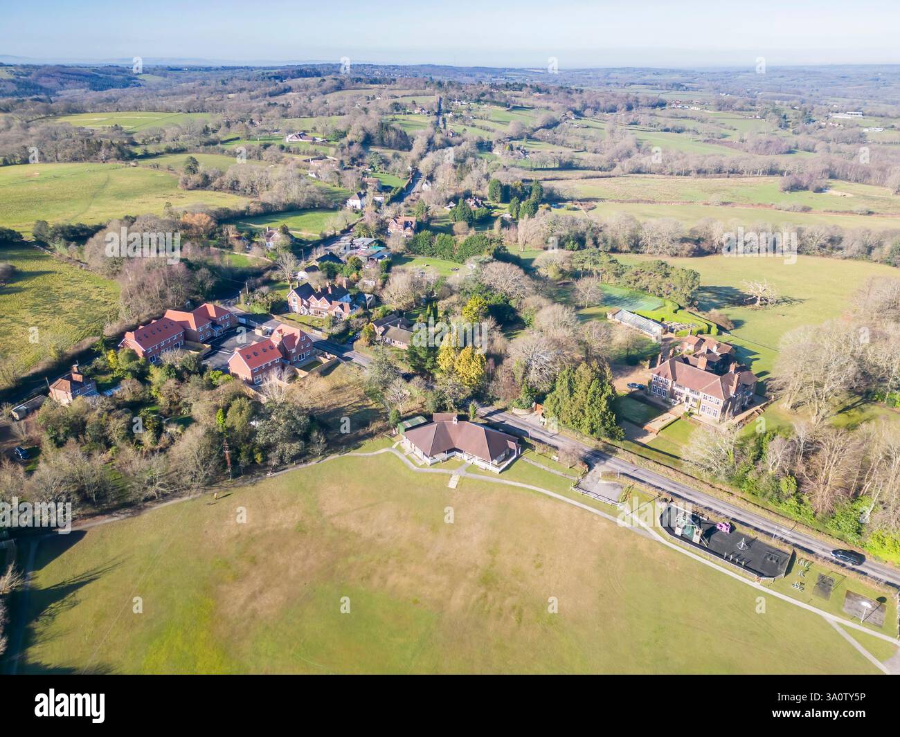 aerial view of burwash common village pavilion and village hall in east ...