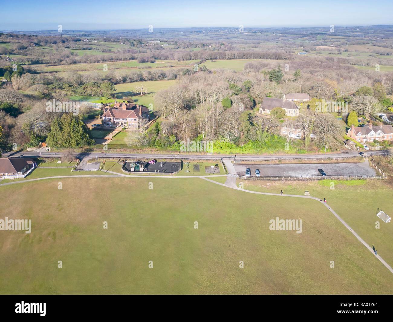 aerial view of burwash common village pavilion and village hall in east ...