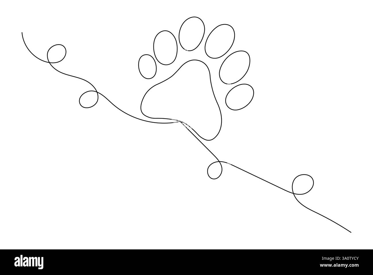 Dog paw continuous one line art and isolated outline vector ...