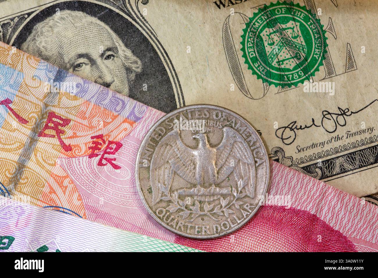 Berlin, Germany. 22nd Nov, 2024. Chinese yuan banknotes and US dollars ...