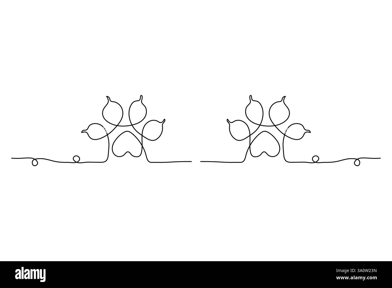 Dog paw continuous one line art and isolated outline vector ...