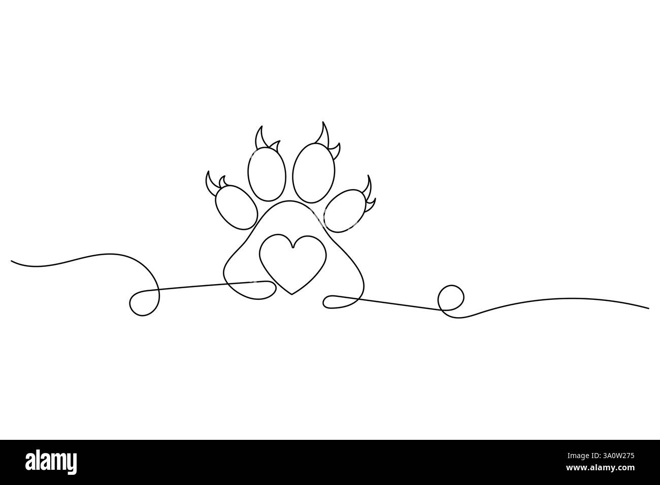 Dog paw continuous one line art and isolated outline vector ...