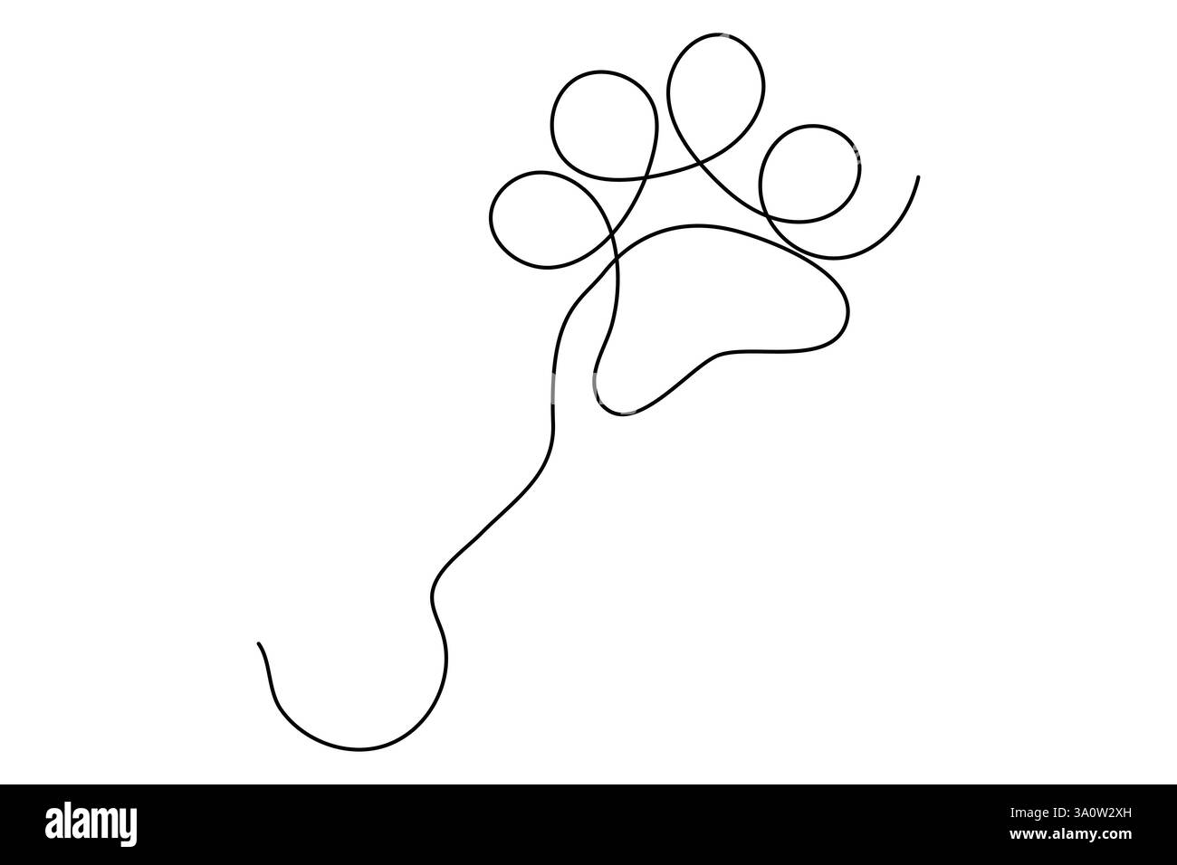 Dog paw continuous one line art and isolated outline vector ...