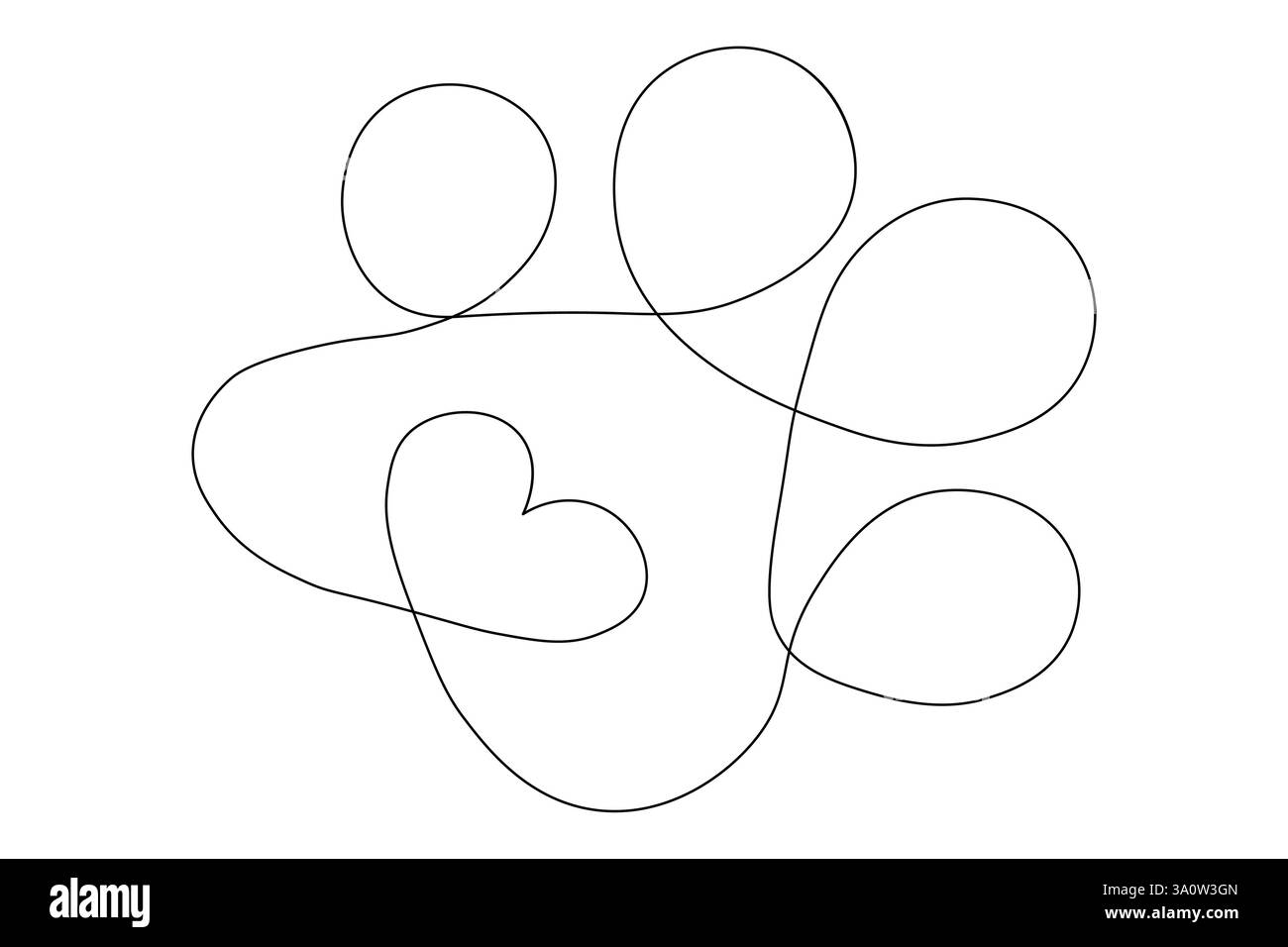 Dog paw continuous one line art and isolated outline vector ...