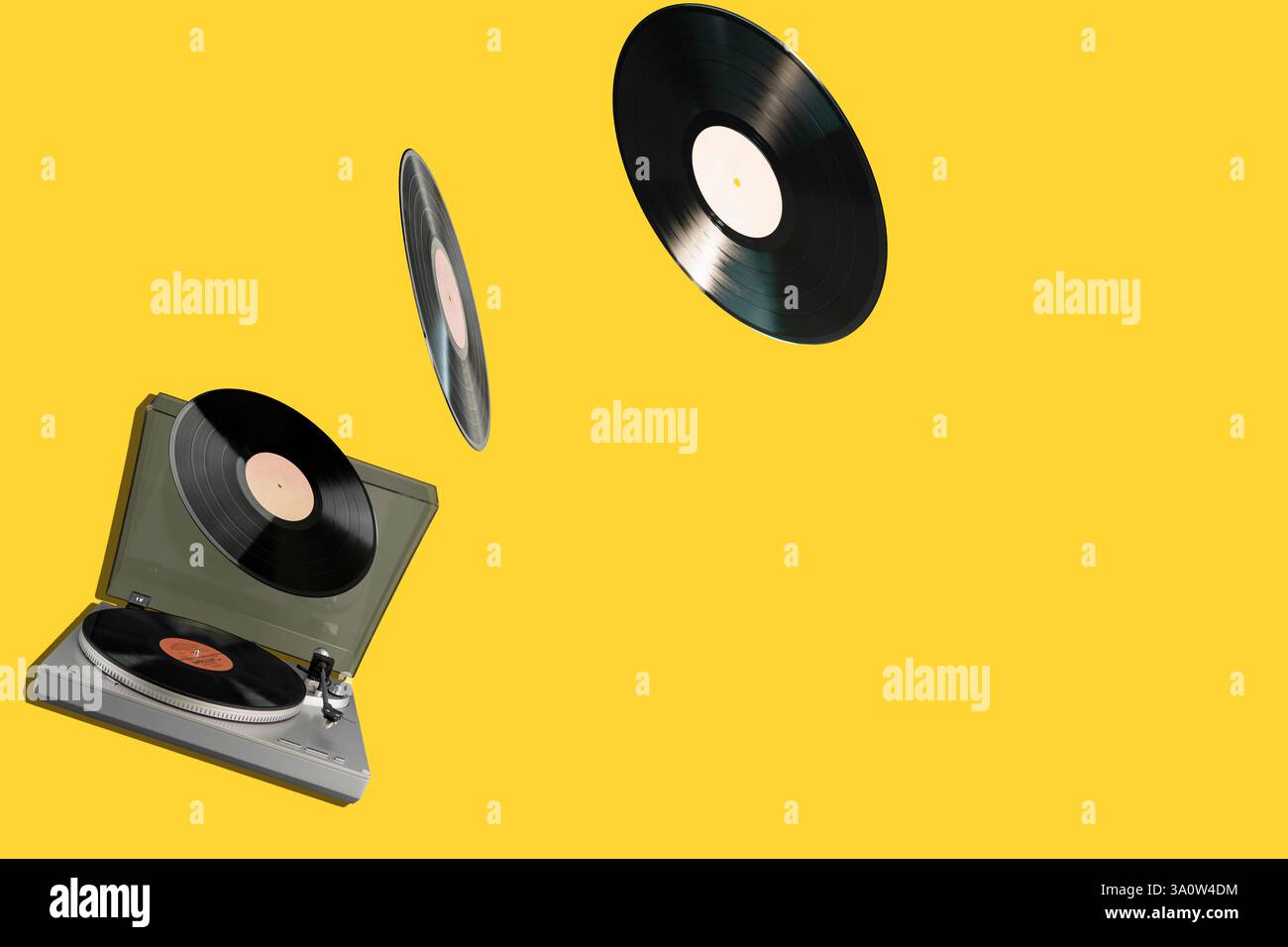 A creative surreal composition featuring multiple floating vinyl ...
