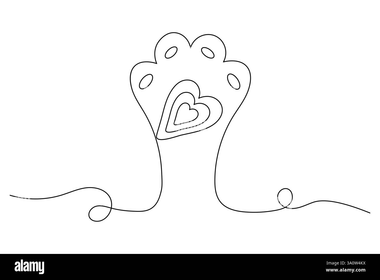 Dog paw continuous one line art and isolated outline vector ...