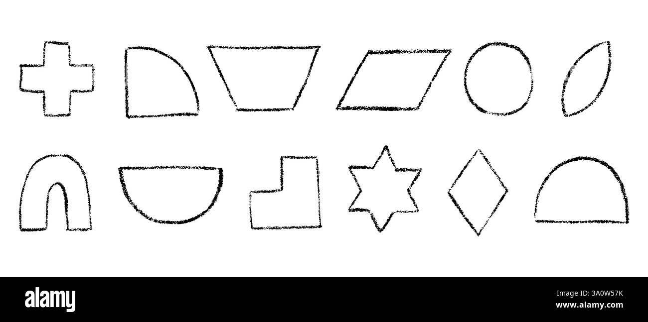 Set of black and white geometric figures in hand drawn sketch style ...