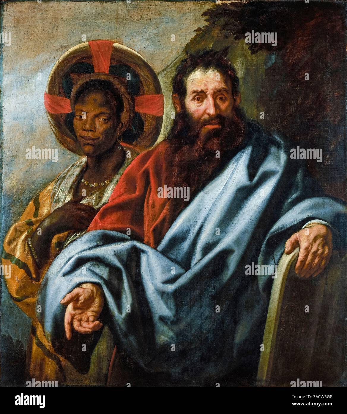 Moses and his Ethiopian wife Seporah, portrait painting in oil on panel ...