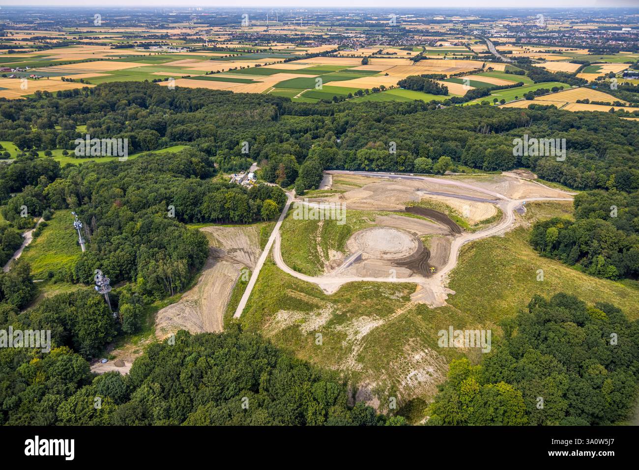 Aerial view, Werl city forest, renaturation and construction site with ...