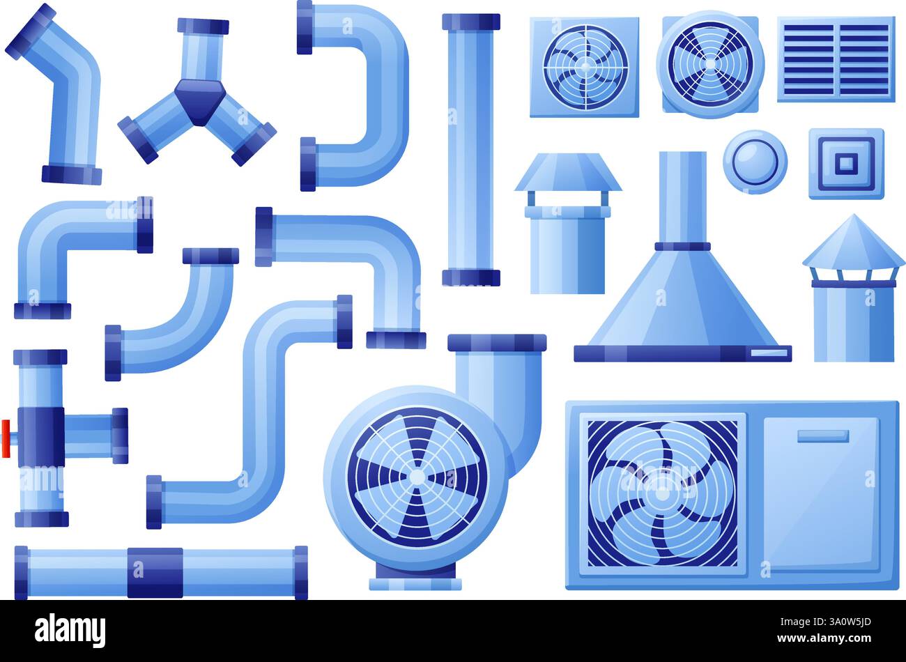 Cartoon air duct elements. Air circulation elements, pipes and ...