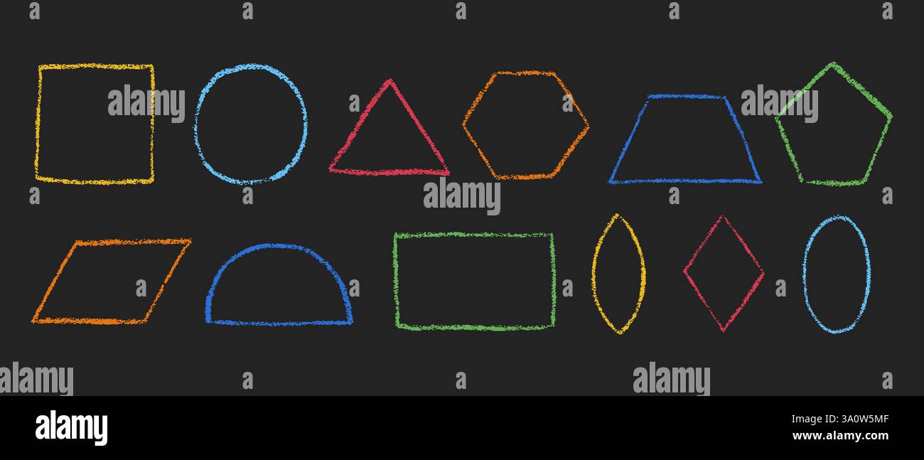 Crayon kids geometric shapes with pastel brush texture. Color pencil ...