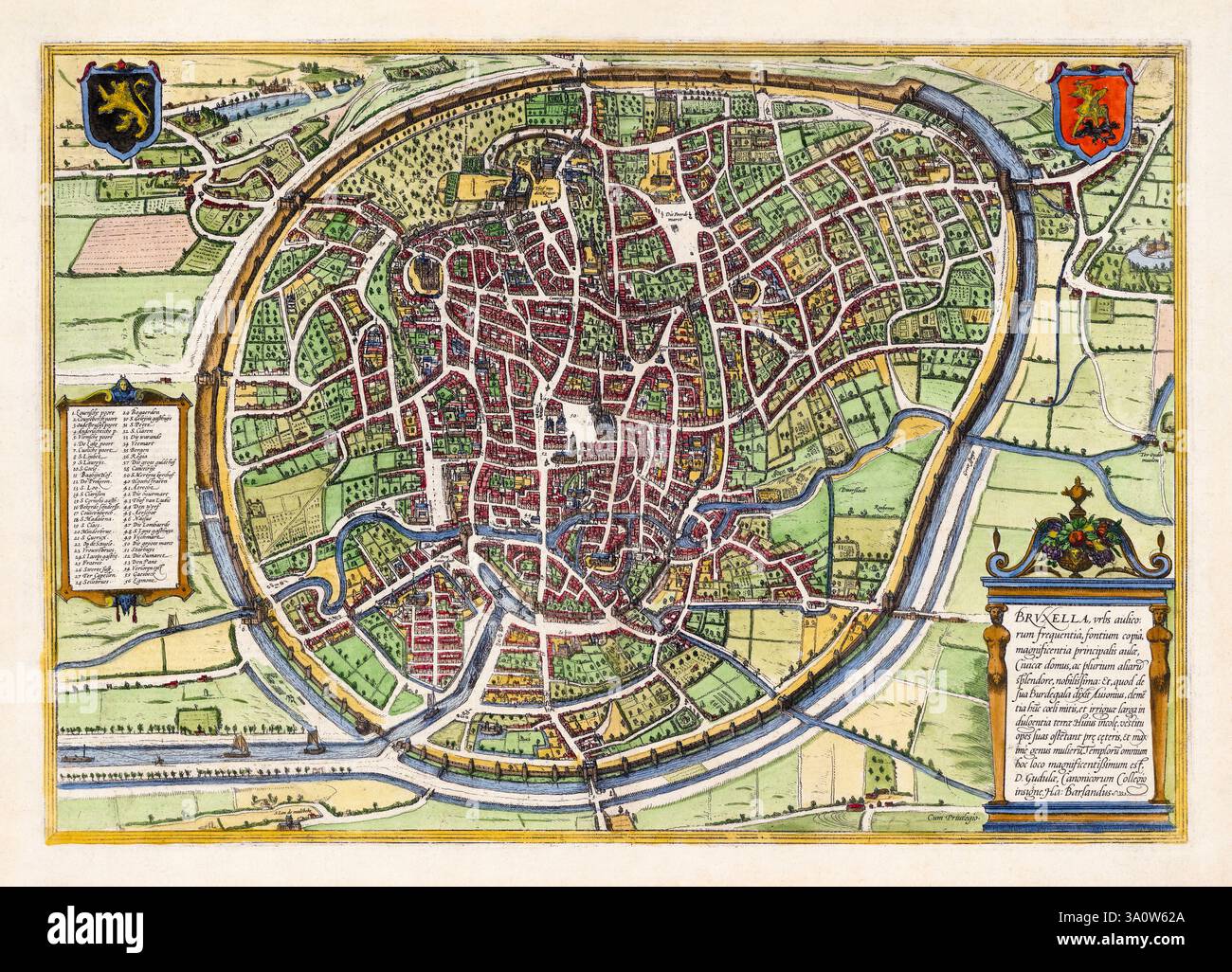 16th Century map. Aerial view of the City of Brussels by Georg Braun ...