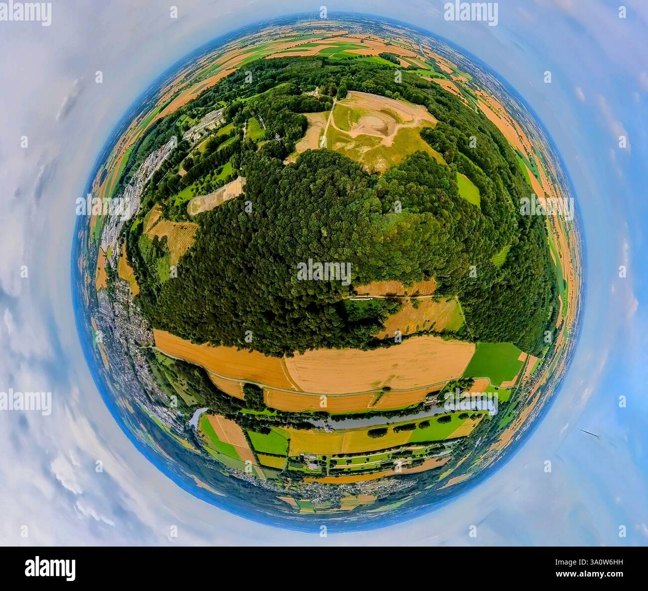Aerial view, Werl city forest, renaturation and construction site with ...