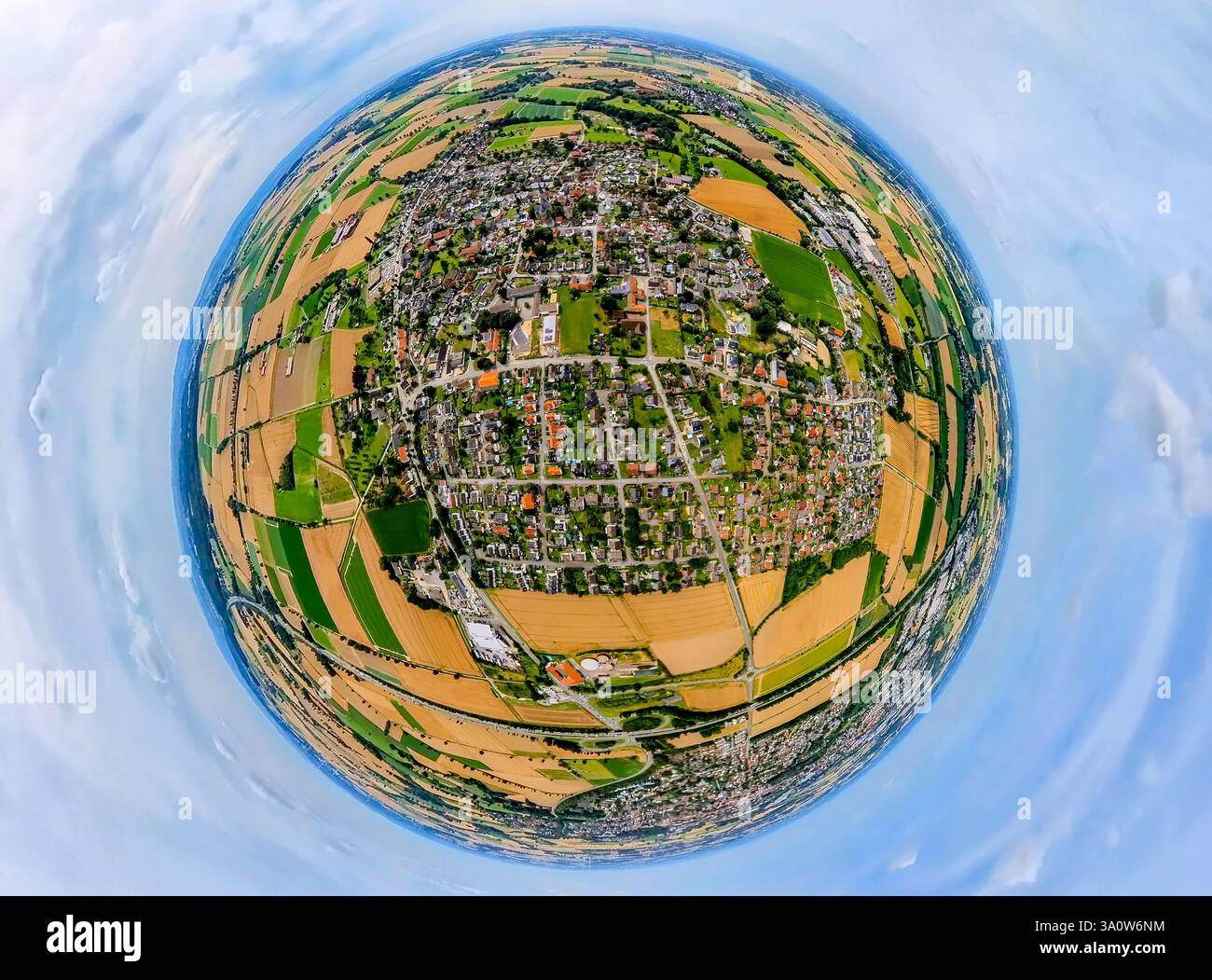 Aerial view, residential area, view of Büderich district, surrounded by ...