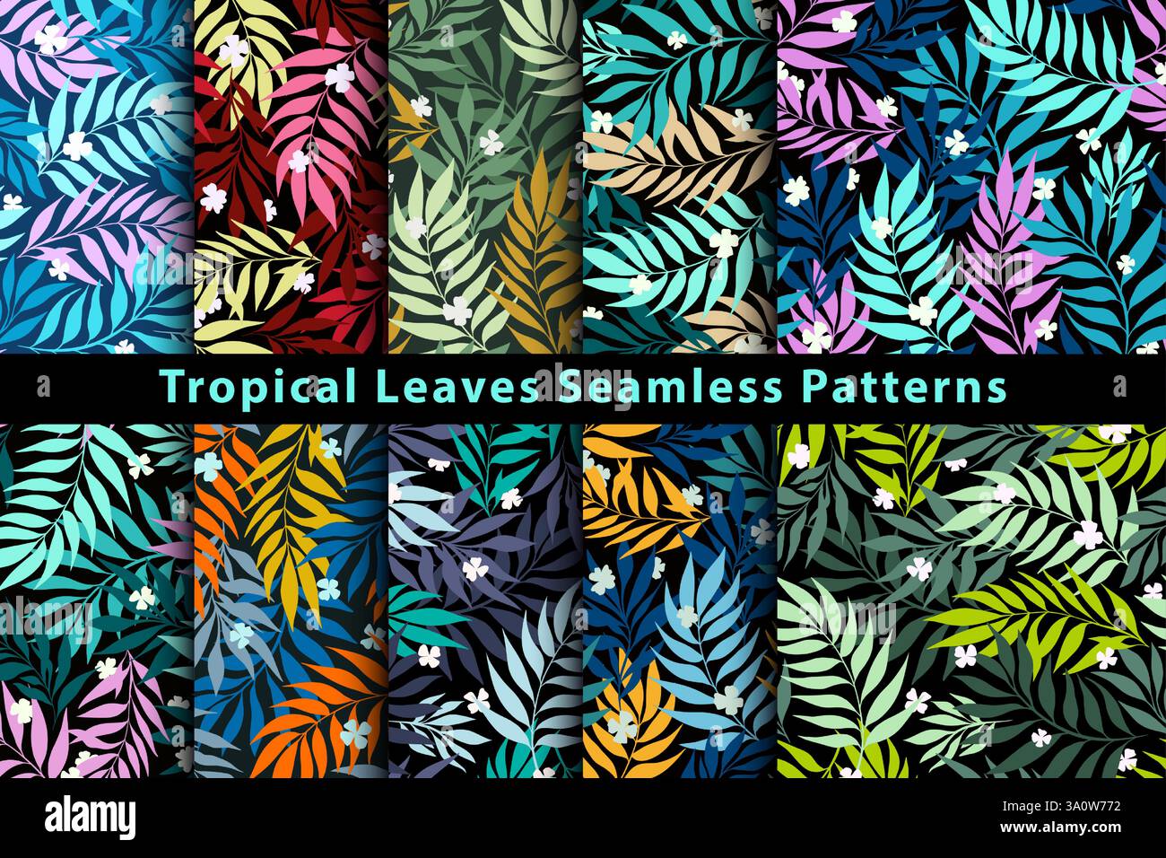 Tropical Leaf Vector Seamless Patterns Bundle, Vibrant Exotic Foliage ...