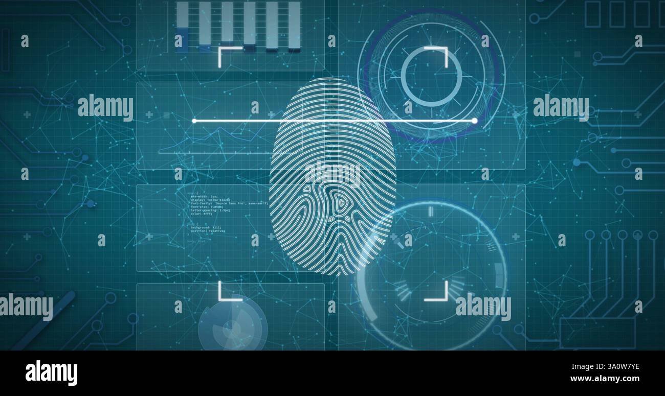 Image of fingerprint over data processing and diagrams Stock Photo - Alamy