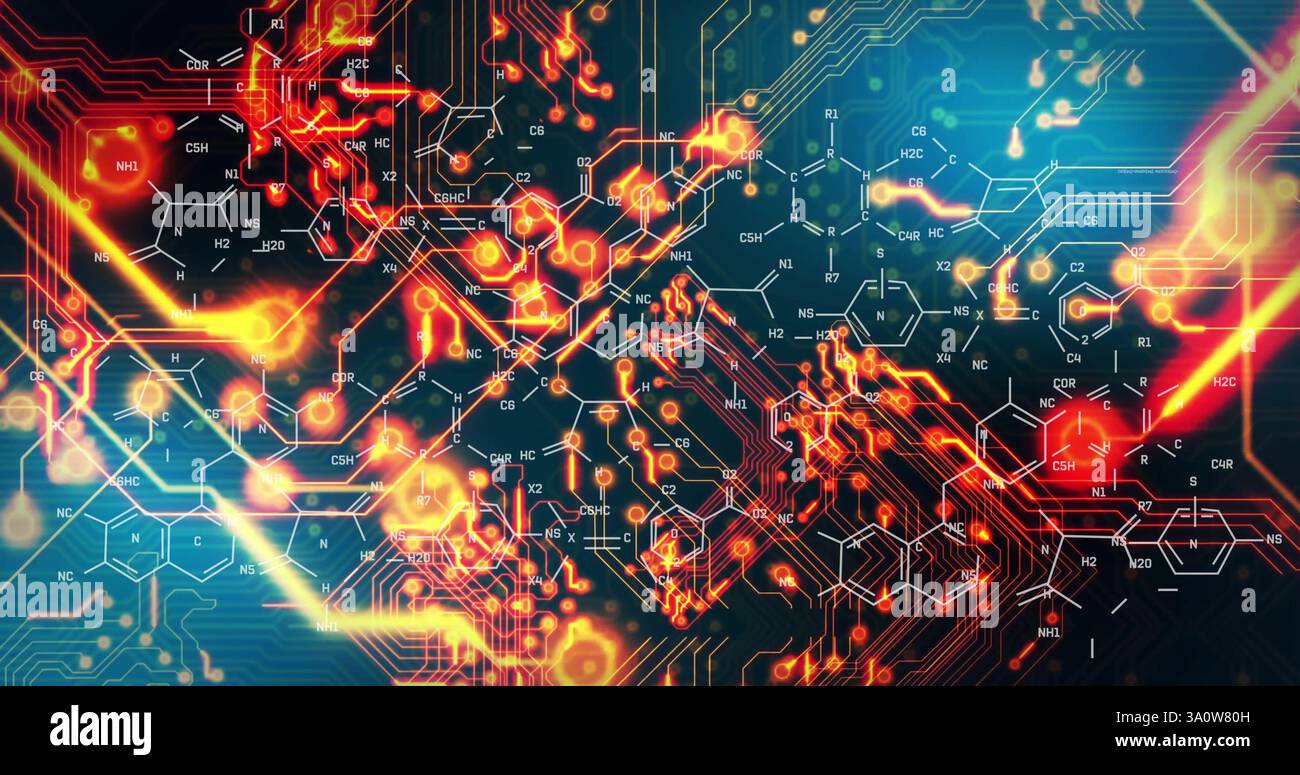 Image of network of connections over chemical formula Stock Photo - Alamy
