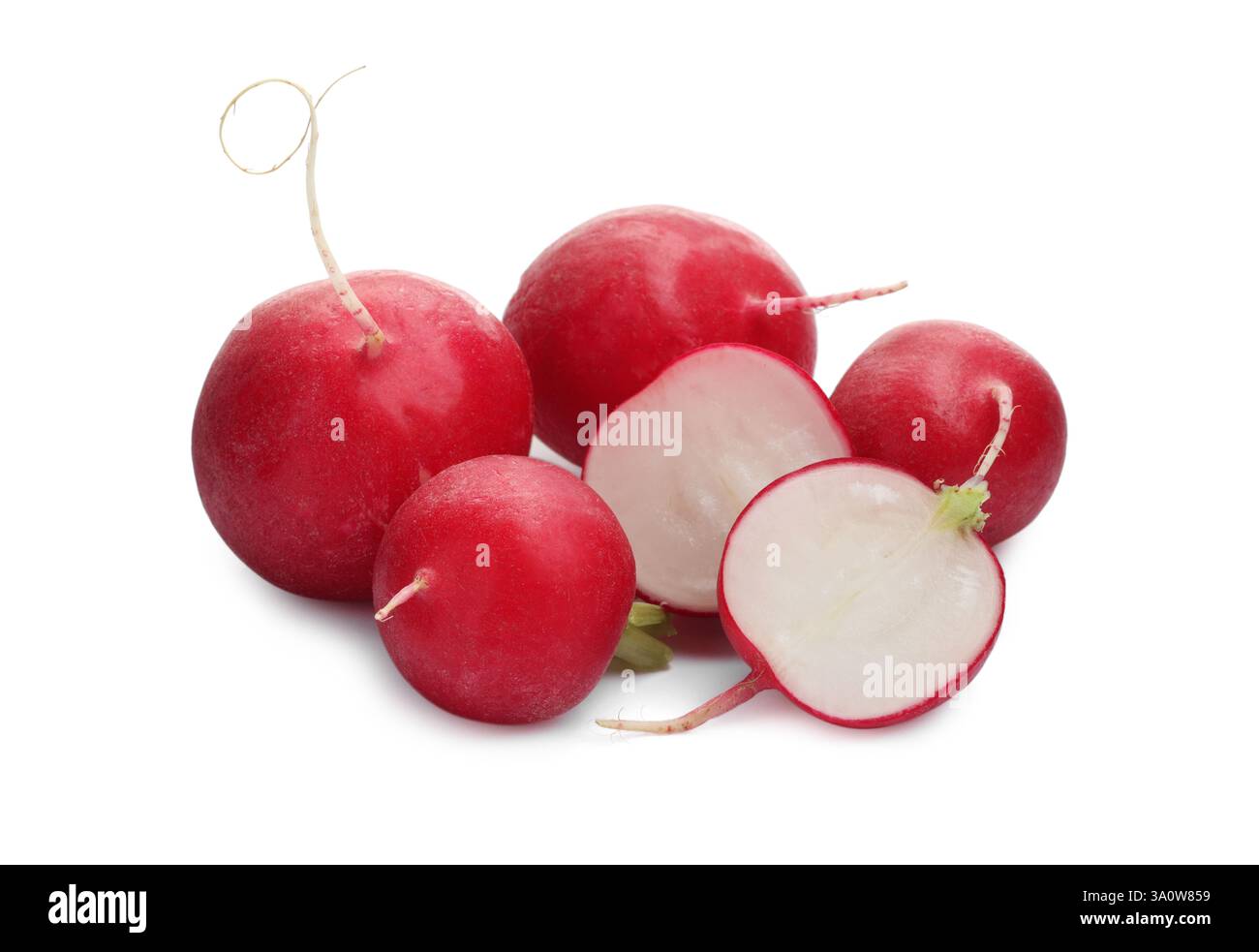 Whole and cut radishes isolated on white Stock Photo - Alamy