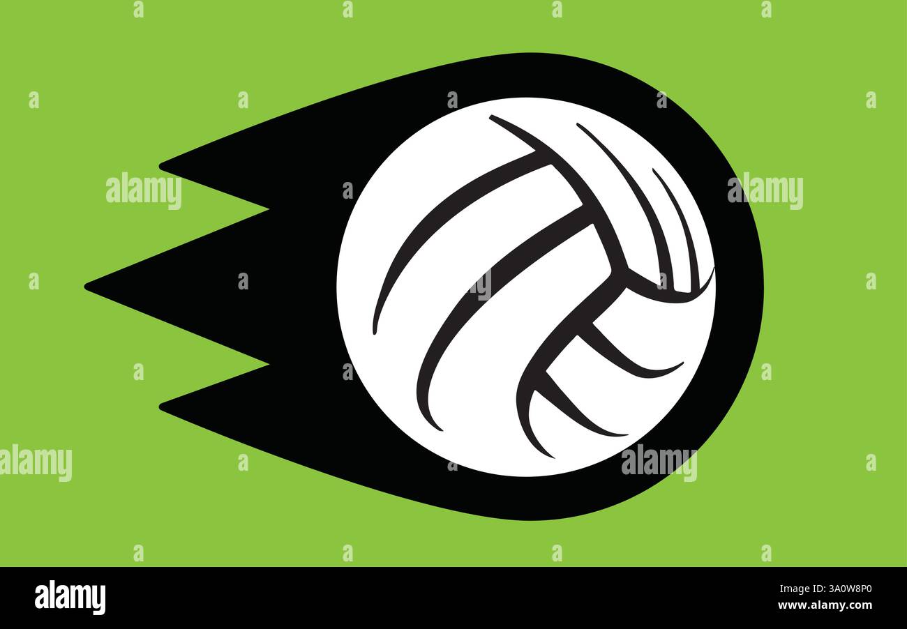 Spiked white volleyball with graphic speed blur, designed as a strong ...