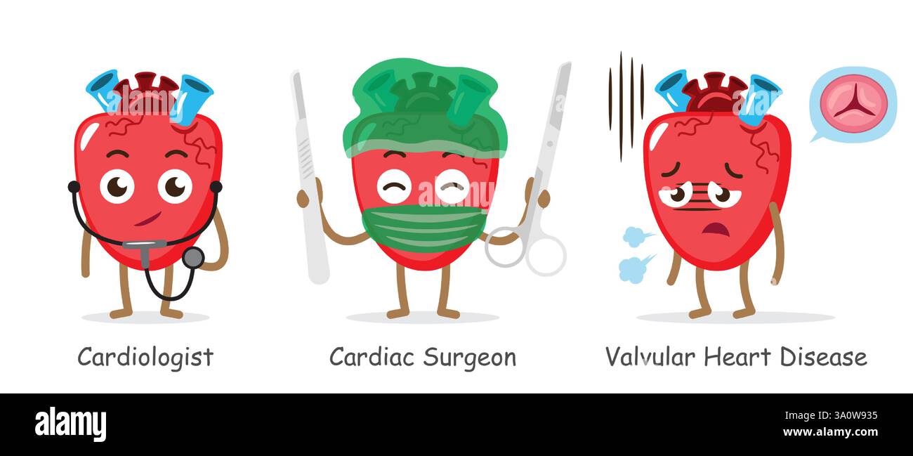 Medical heart cartoon characters include cardiologist, cardiac surgeon ...