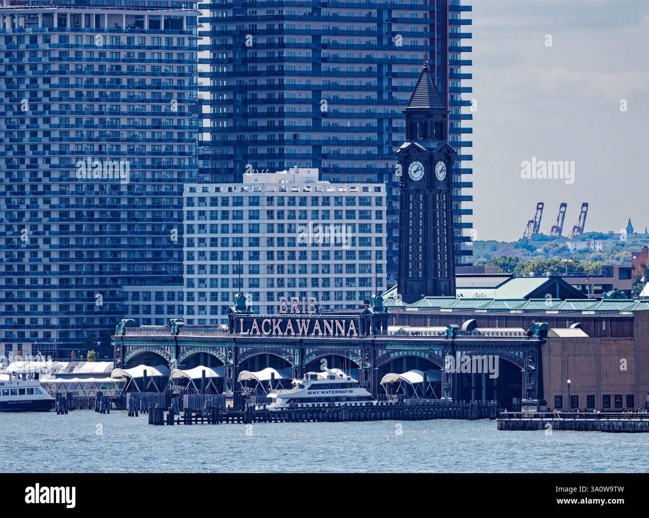 Lackawanna on the clock tower and ferry terminal are historical ...