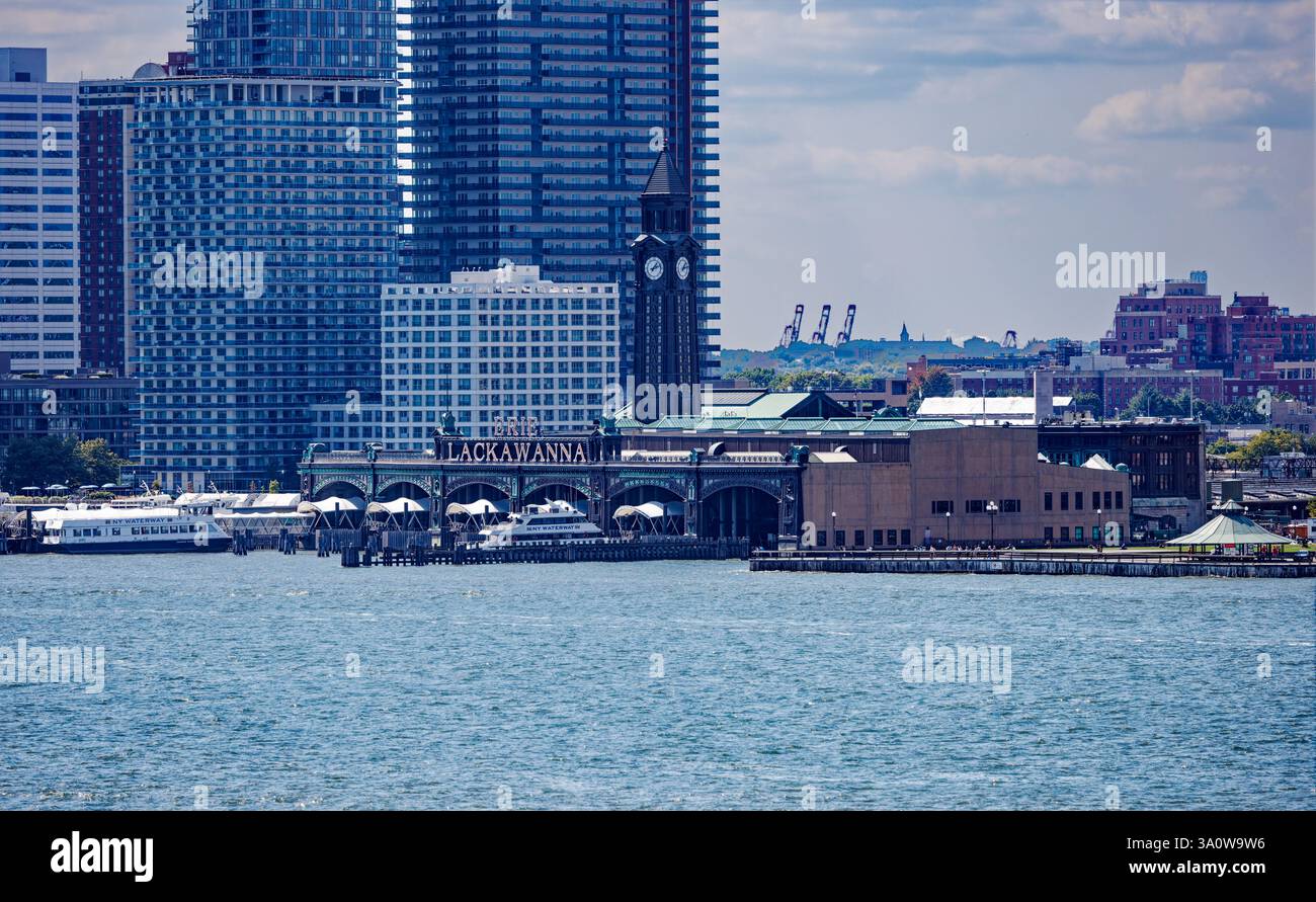 Lackawanna on the clock tower and ferry terminal are historical ...