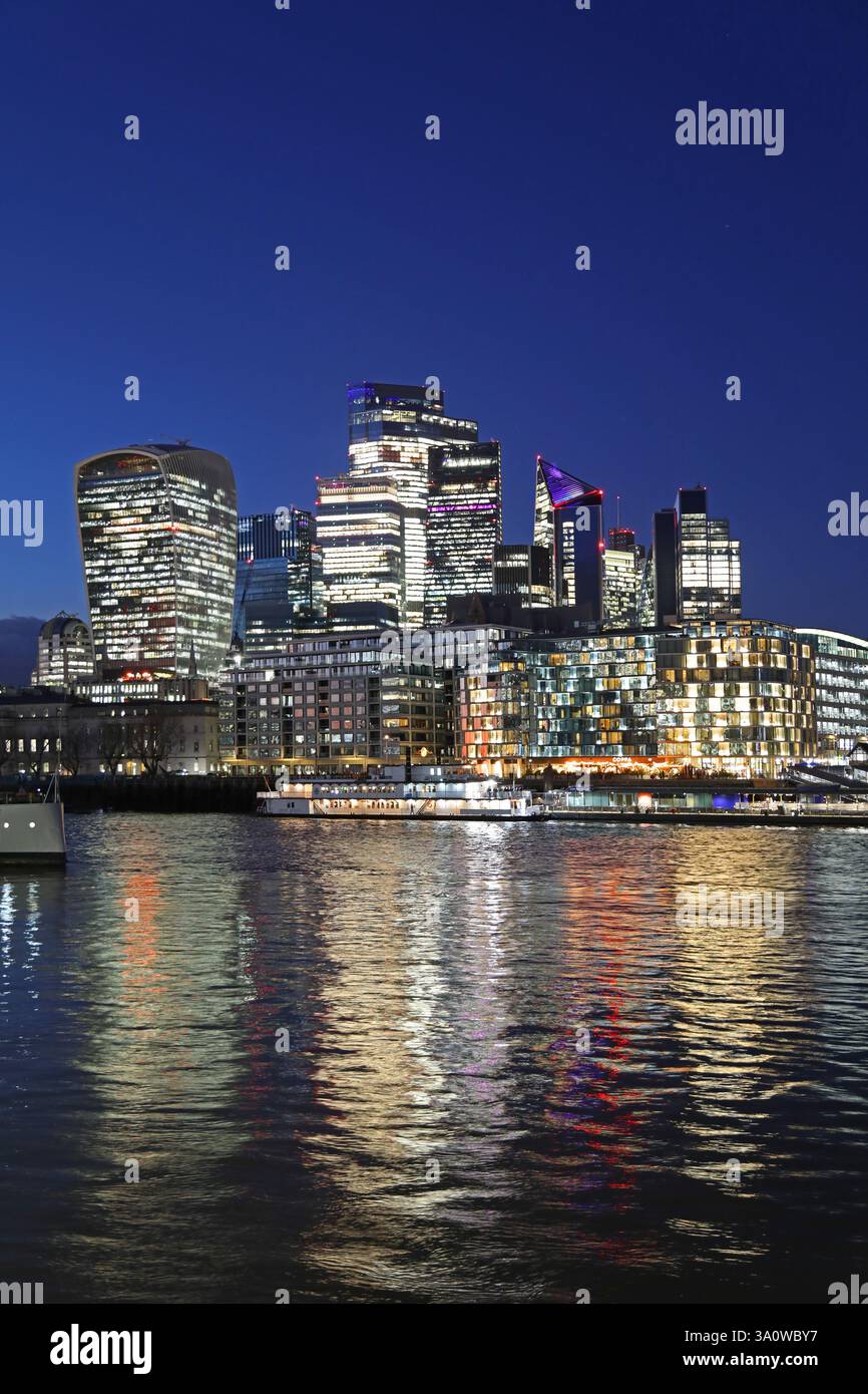 City of London skyline and River Thames at dusk - February 2025. View ...