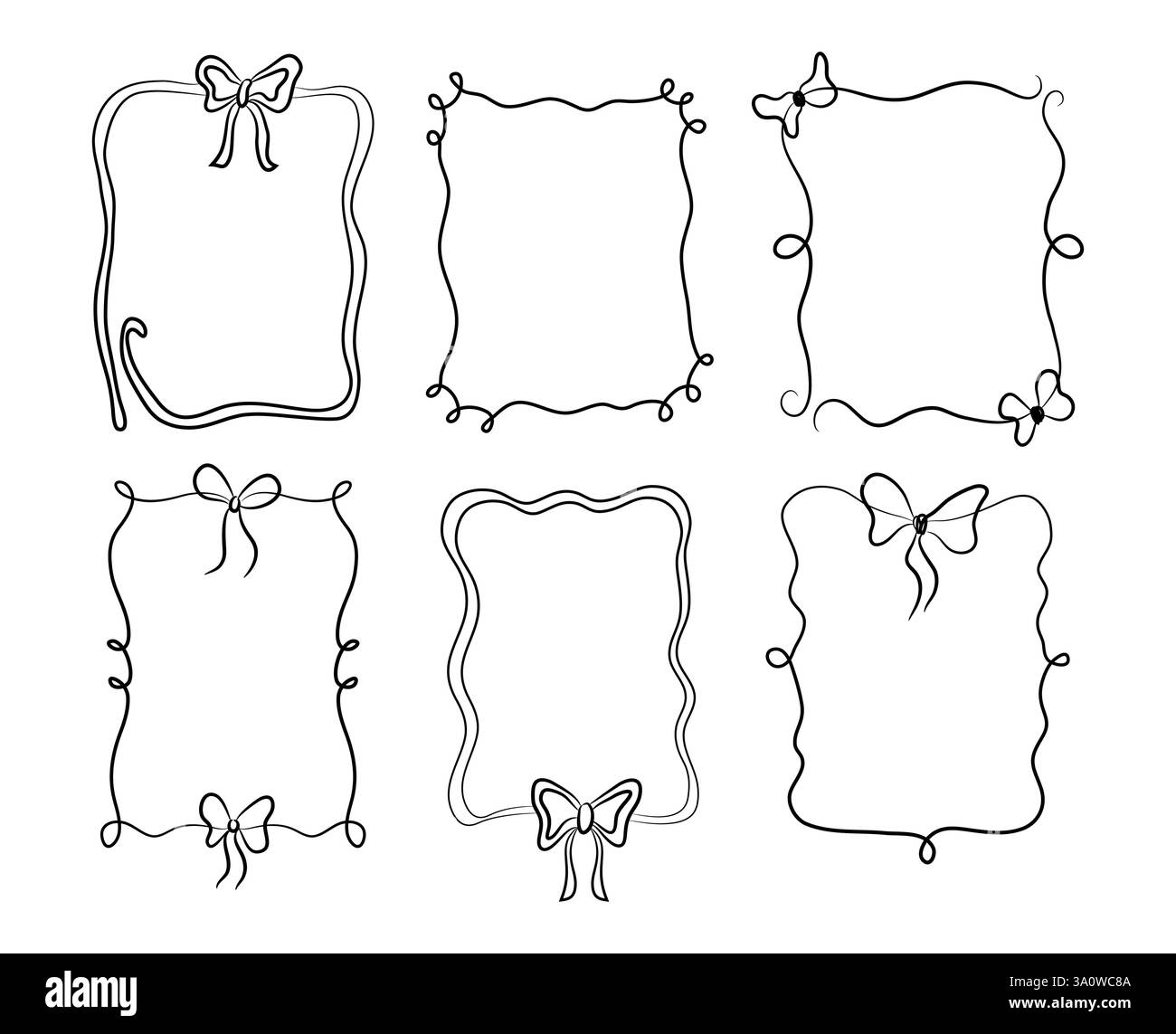 Set of rectangular frames with bows and ribbons. Hand-drawn vintage ...