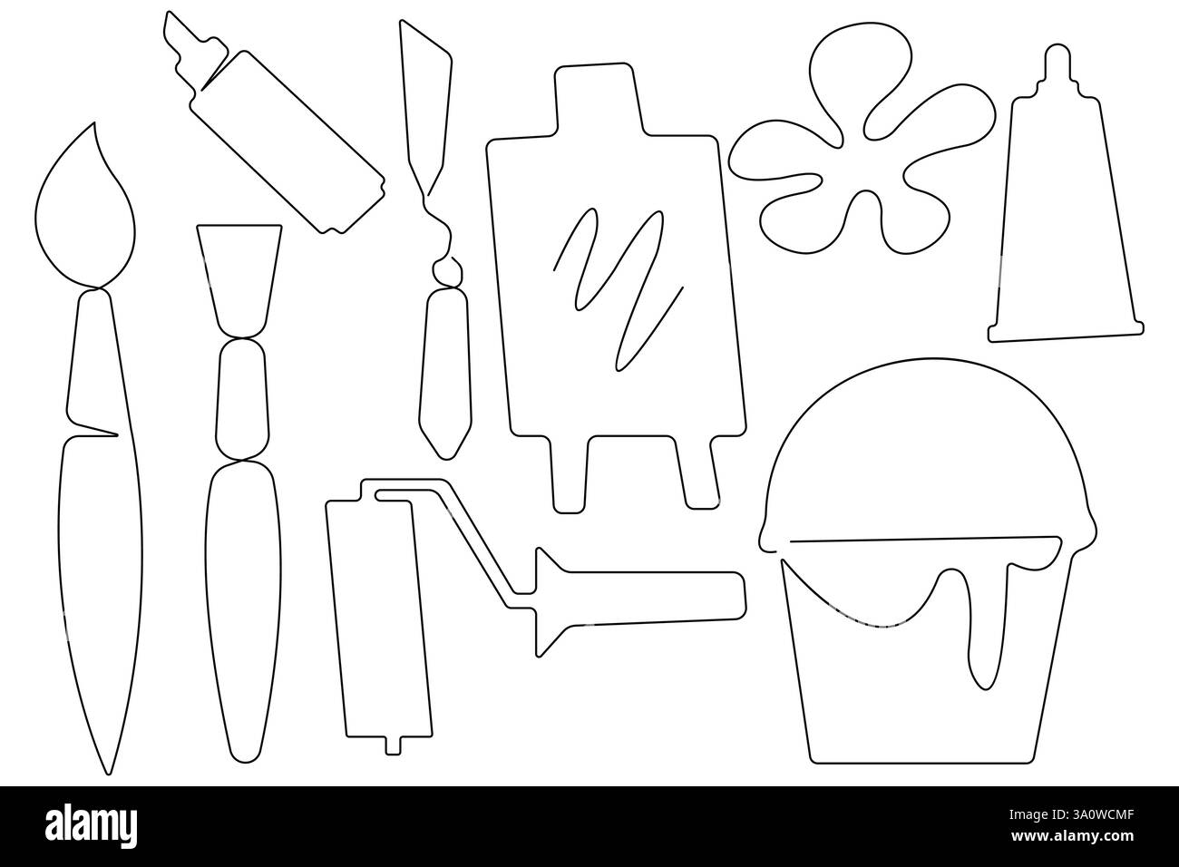 World art day continuous one line drawing of painting tools outline ...